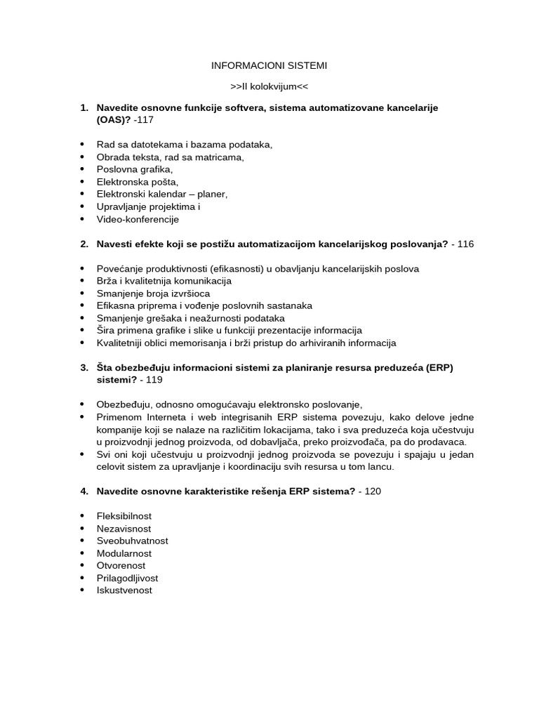 Informacioni Sistemi II Kolokvijum | PDF