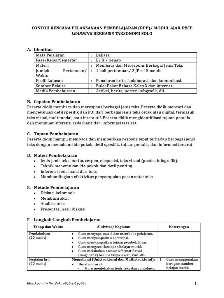 Contoh RPP MA Deep Learning Berbasis Taksonomi SOLO | PDF