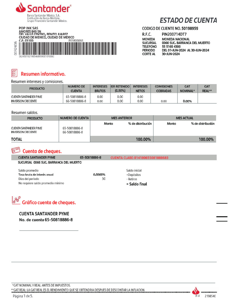 116305067641661375 Caratula Estado de Cuenta Santander | PDF