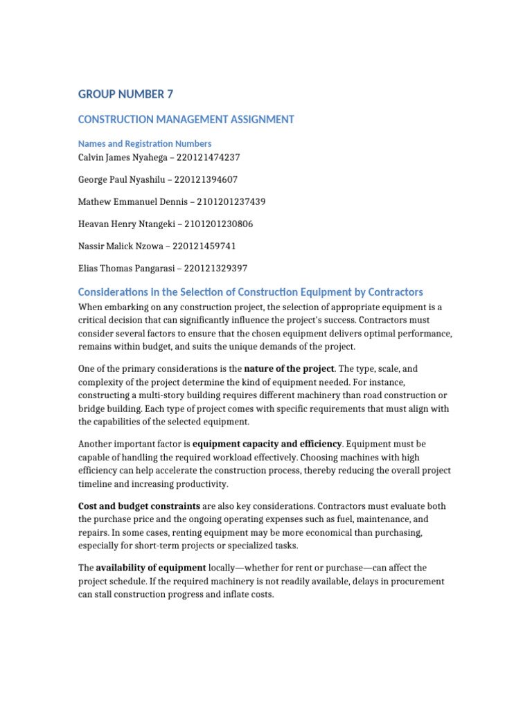 Construction_Management_Assignment_Group7_Bolded | PDF | Safety | Construction Management