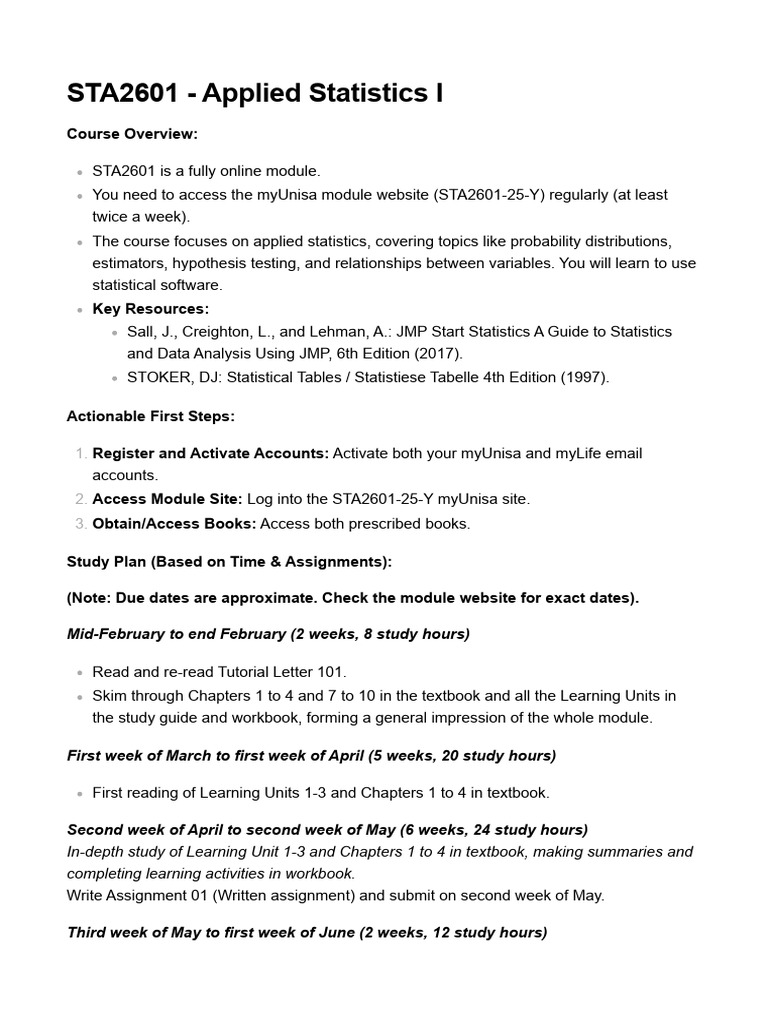 STA2601 - Applied Statistics I | PDF | Statistics | Statistical Theory