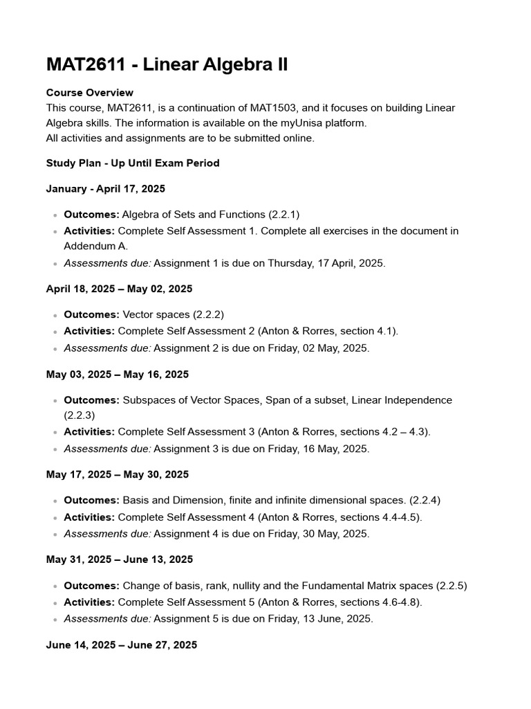 MAT2611 - Linear Algebra II | PDF | Linear Map | Matrix (Mathematics)