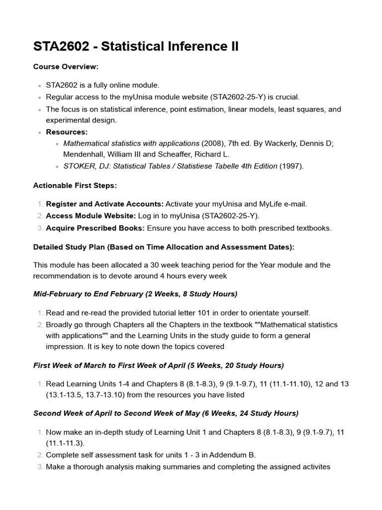 STA2602 Statistical Inference Course Guide | PDF | Statistics | Methodology