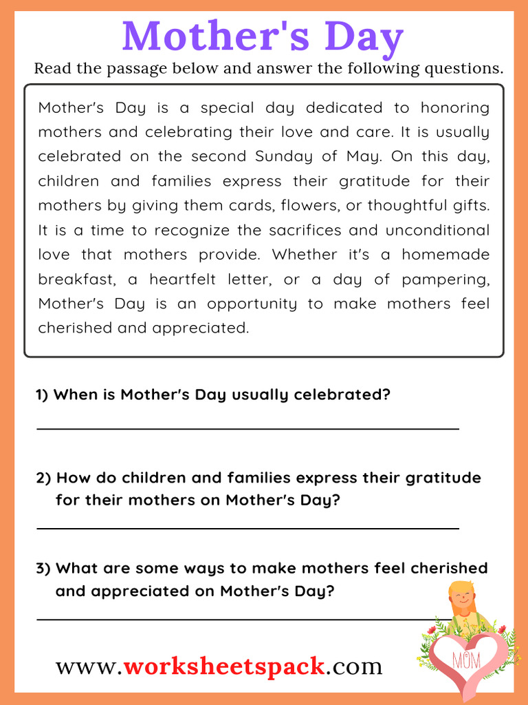 Mothers Day Reading Comprehension Passage | PDF