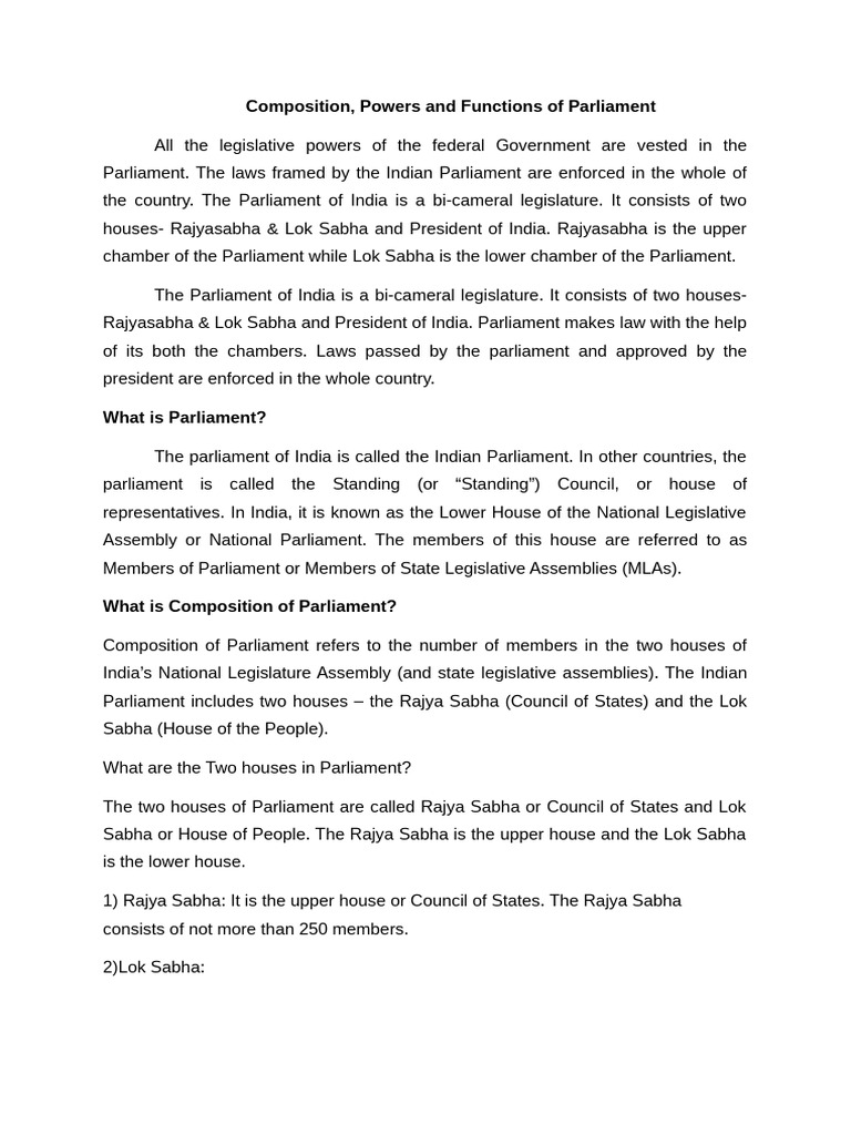 Parliament: Composition and Functions | PDF | Government | Political Law