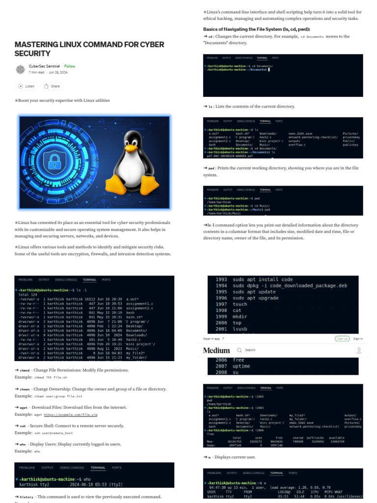 Mastering Linux Command For Cyber Security by Cybersec Sentinel Medium | PDF | Computer File ...