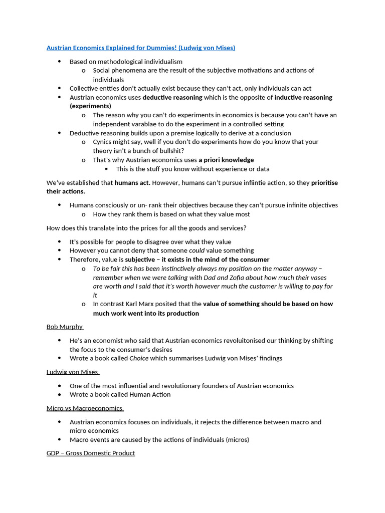 Austrian Economics Explained For Dummies! (Ludwig Von Mises) | PDF ...