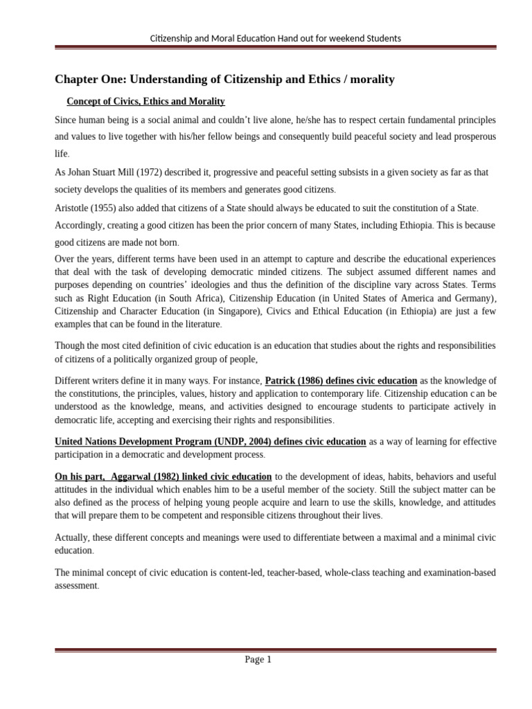 Moral Chapter One Hand Out | PDF | Morality | Citizenship