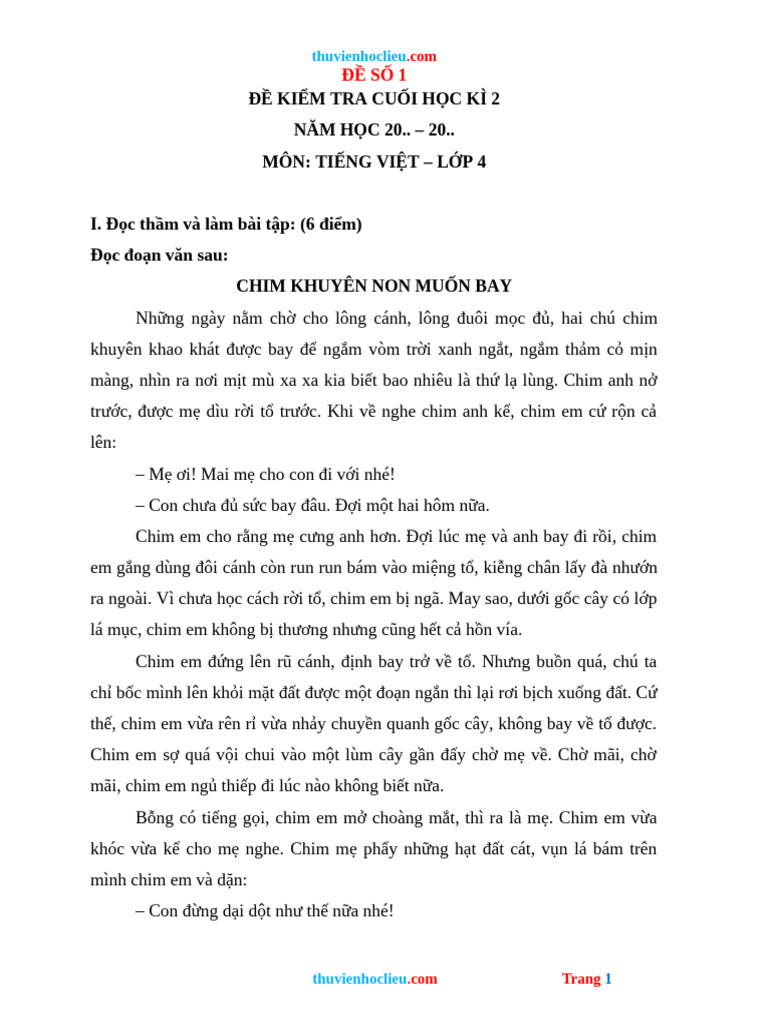 thuvienhoclieu.com-Bo-10-de-kiem-tra-HK2-Tieng-Viet-4-KNTT-24-25 | PDF