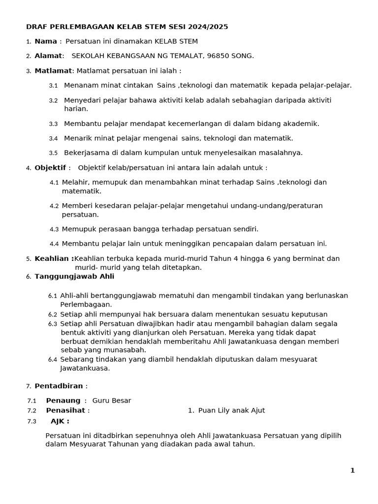 Draf Perlembagaan Kelab STEM | PDF