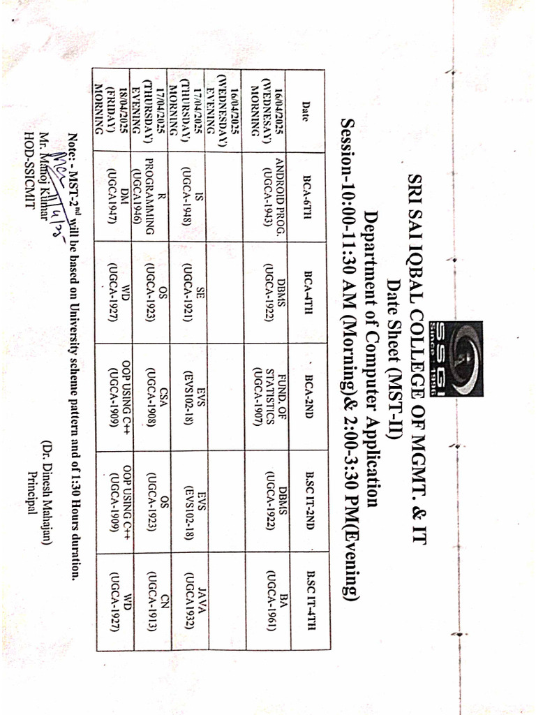 MST-2ND Datesheet (Bca&bscit) | PDF