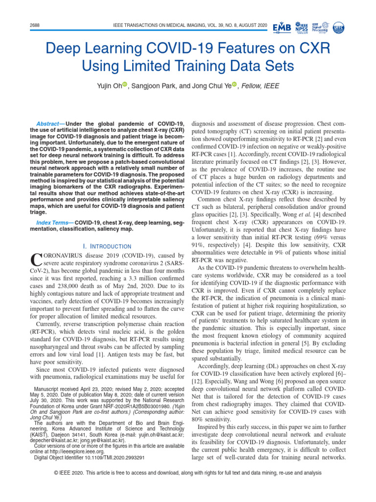 Deep Learning COVID-19 Features On CXR Using Limited Training Data Sets | PDF | Image ...