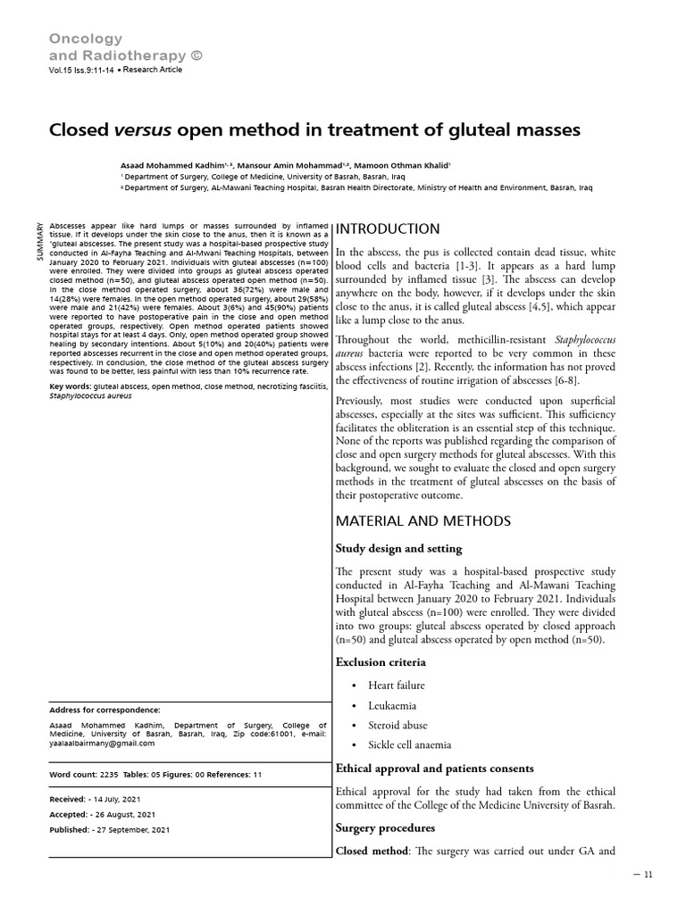 Closed Versus Open Method in Treatment of Gluteal Masses | PDF ...