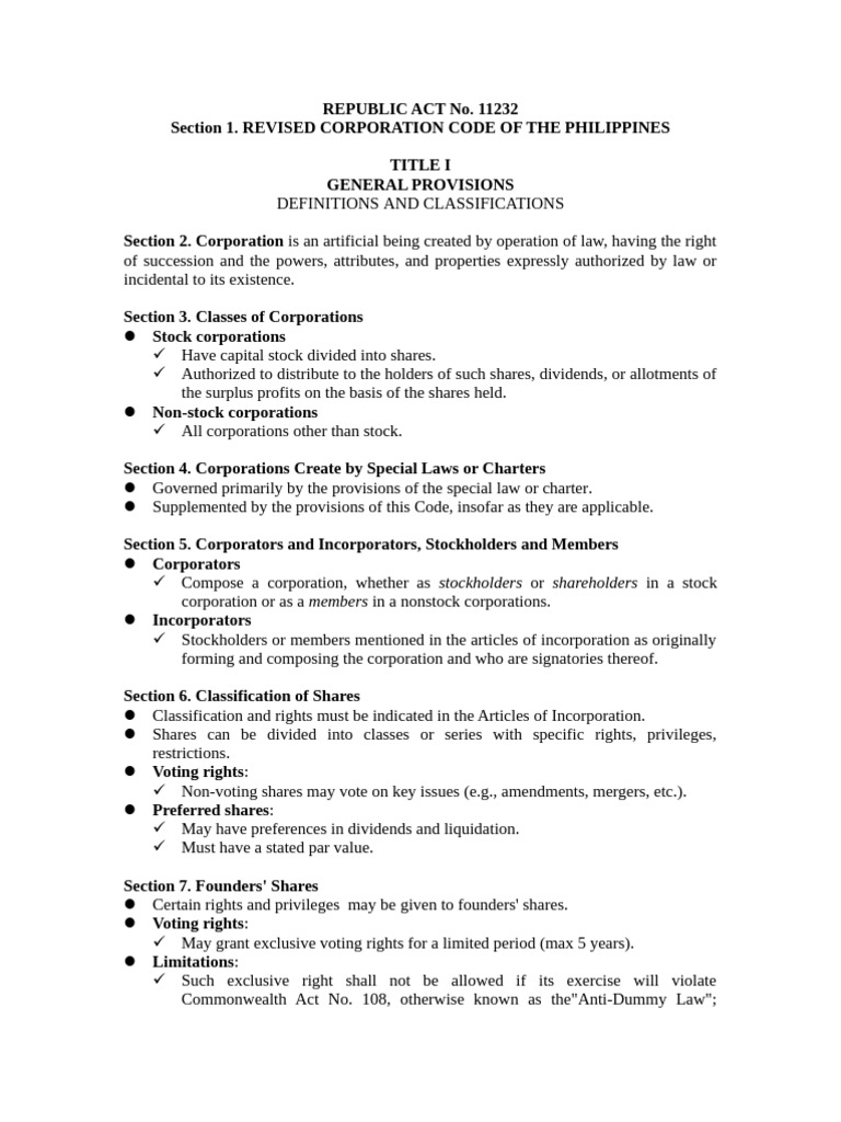 Revised Corpo Code (Title I-III) | PDF | Board Of Directors | Corporations