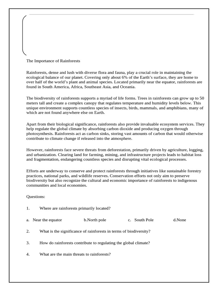 Revision Sheet-Unseen Comprehension Passage | PDF | Deforestation ...