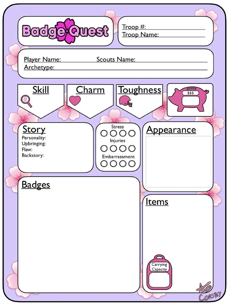 Badge Quest Form Fillable Character Sheet | PDF