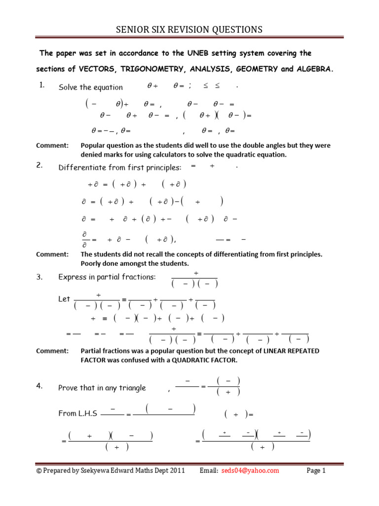 Pure MTC Revision Questions | PDF | Equations | Mathematics