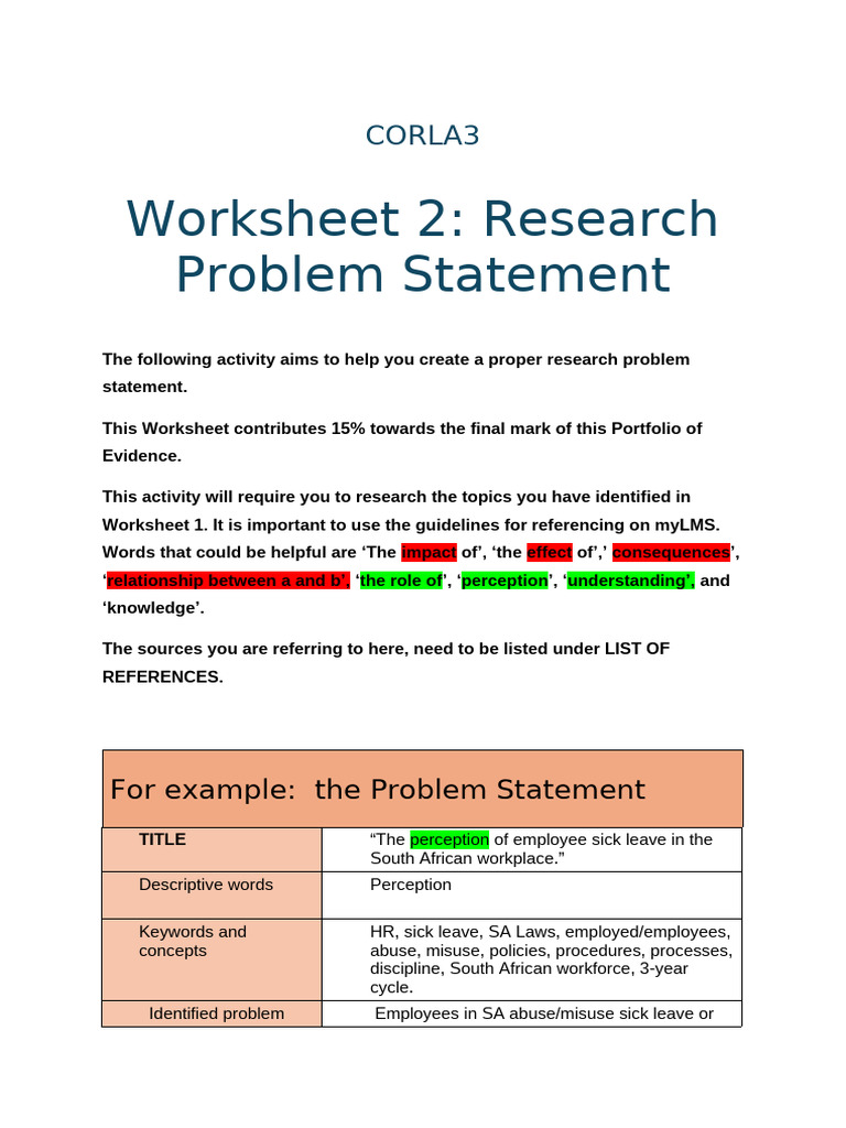 CORLA3 Appendix 2 Worksheet 2 | PDF | Sick Leave