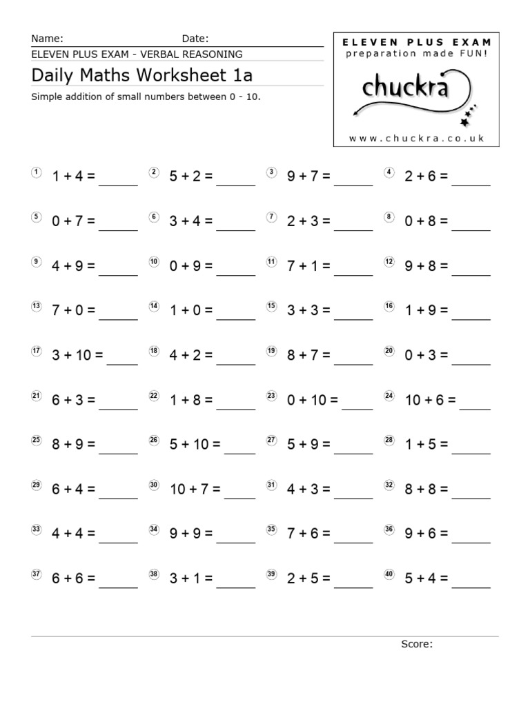 Chuckra Daily Maths Worksheet 1a | PDF | Standardized Tests | Tests