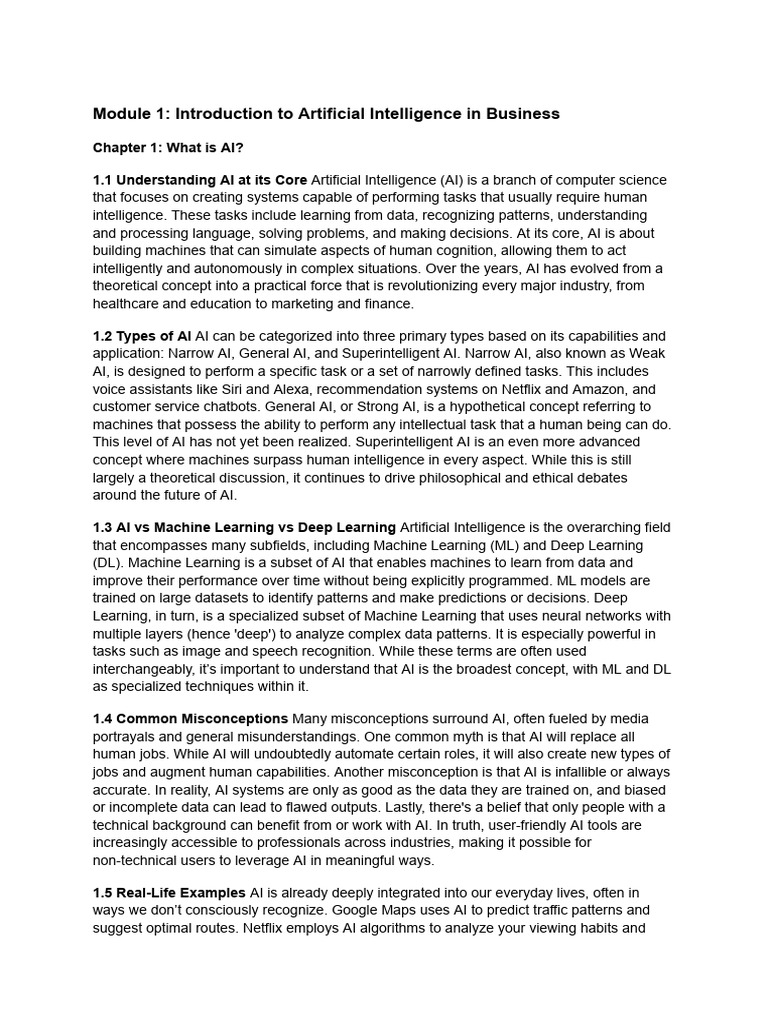 Module 1 - Introduction To Artificial Intelligence in Business | PDF ...