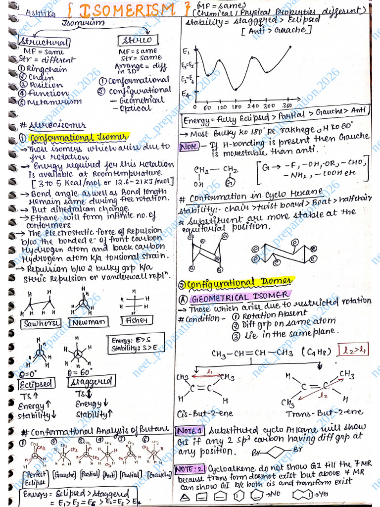 Isomerism Short Notes With All Important Concepts | PDF