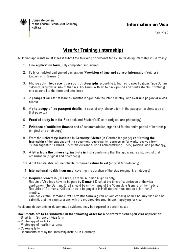Germany Internship Visa Requirements | PDF | Travel Visa | Passport