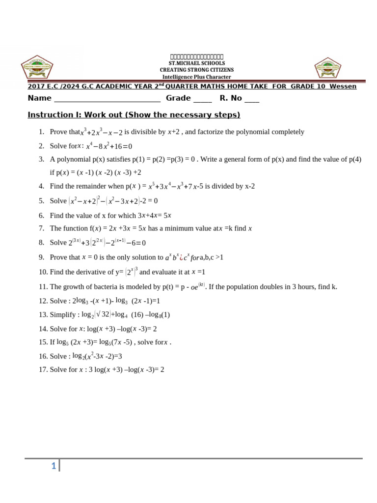 Maths Grade 10 Wessen | PDF
