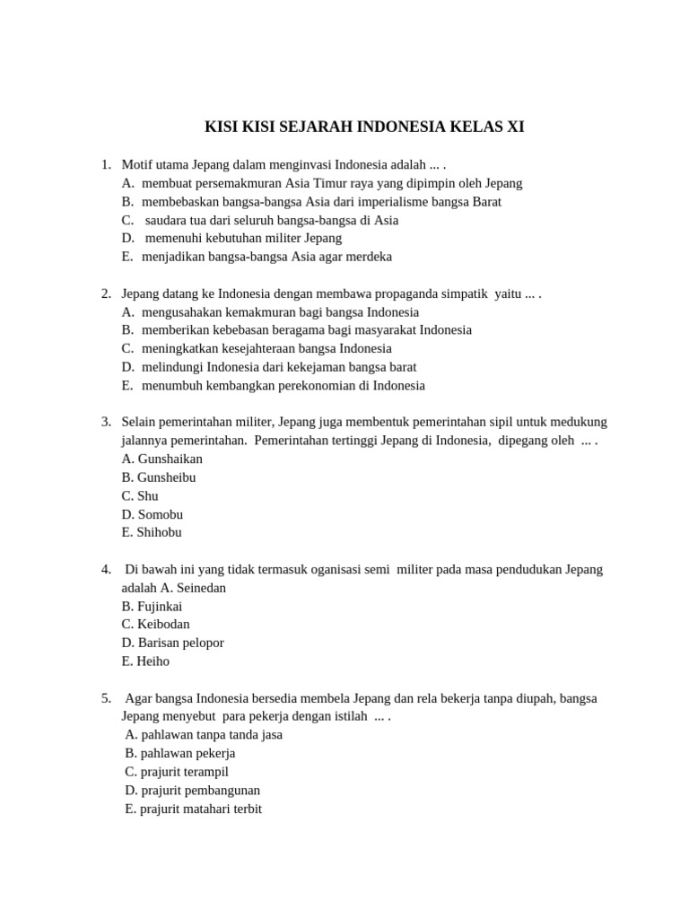 Kisi Kisi Sejarah Indonesia Kelas Xi, Share! | PDF