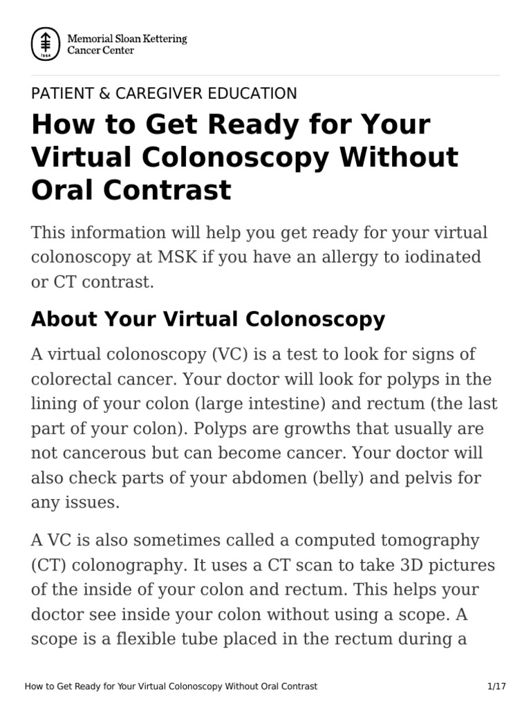 Virtual Colonoscopy Without Oral Contrast | PDF | Colonoscopy | Colorectal Cancer