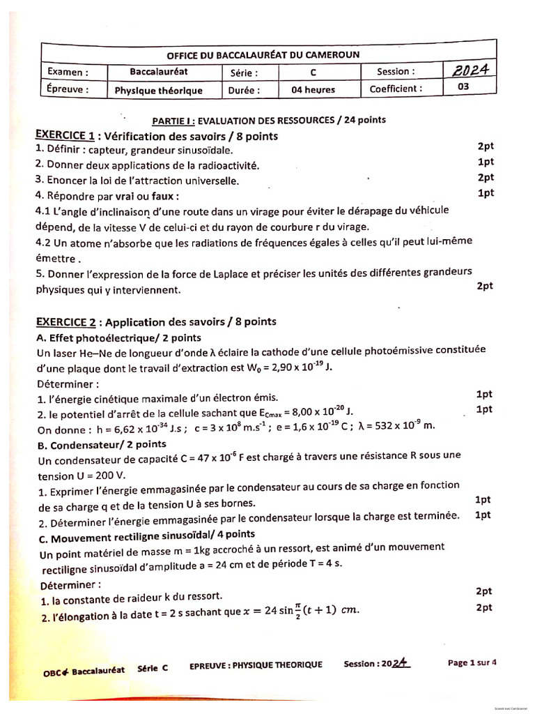 Bacc Physique Tlec 2024 | PDF