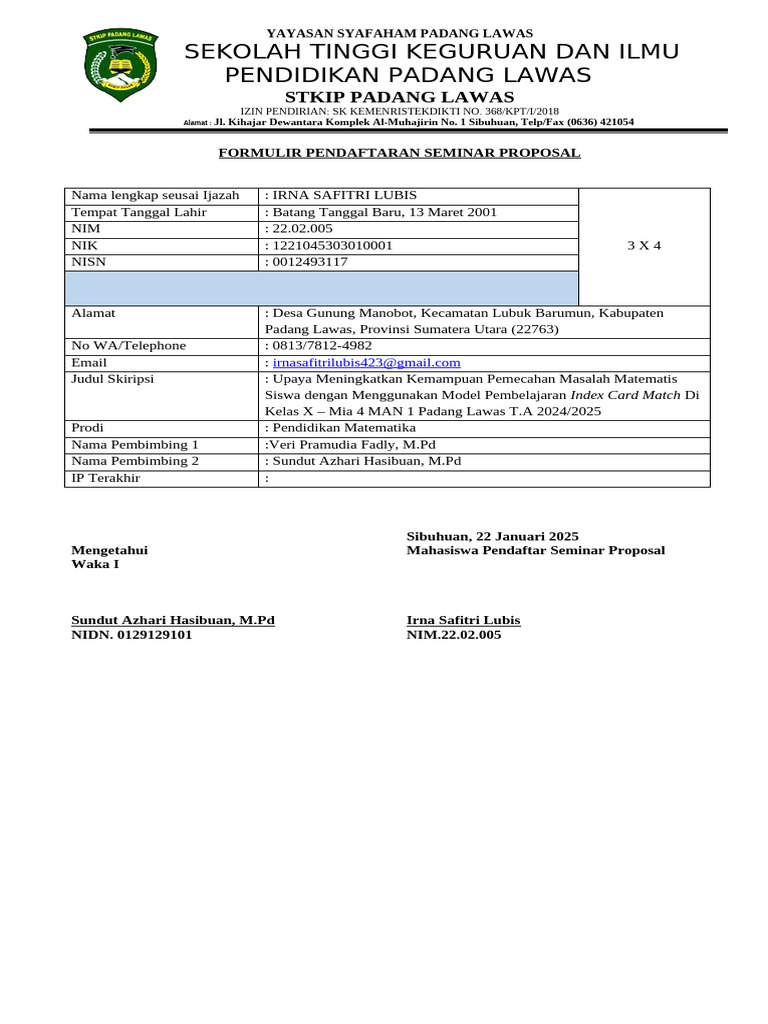 Formulir Pendaftaran Sempro | PDF
