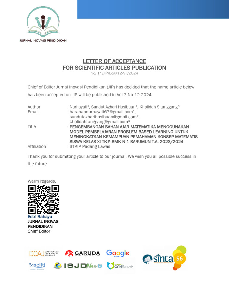 Acceptance Letter for JIP Publication | PDF