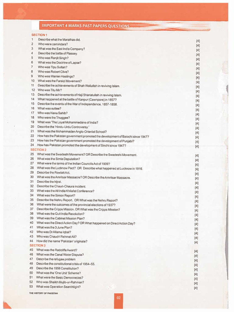 History Important Questions | PDF