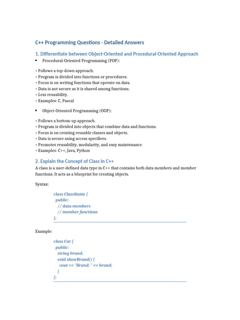 C++ Programming Answers | PDF | C++ | Class (Computer Programming)