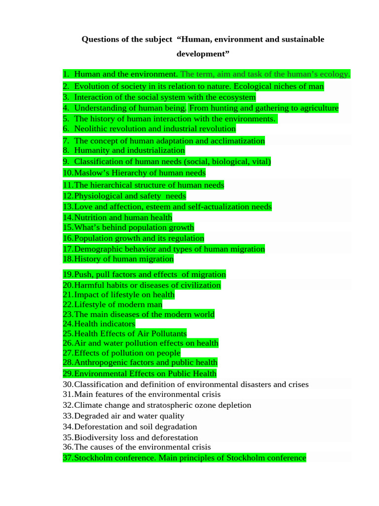 Guestions Human Ecology | PDF | Ecology | Natural Environment