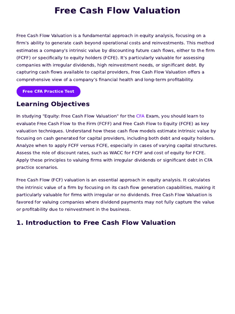 Free Cash Flow Valuation | PDF | Free Cash Flow | Valuation (Finance)