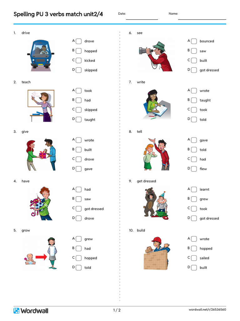 Spelling Pu 3 Verbs Match Unit2 4 Quiz | PDF | National Football League | National Football ...