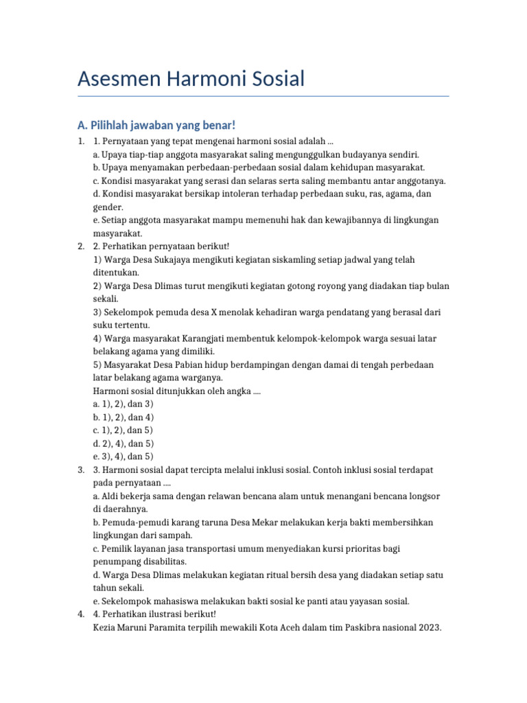 Asesmen Harmoni Sosial | PDF