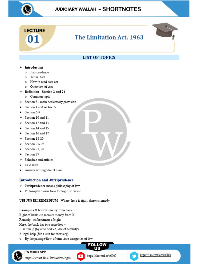 Handwritten Notes of Limitation Act | PDF | Lawsuit | Tort