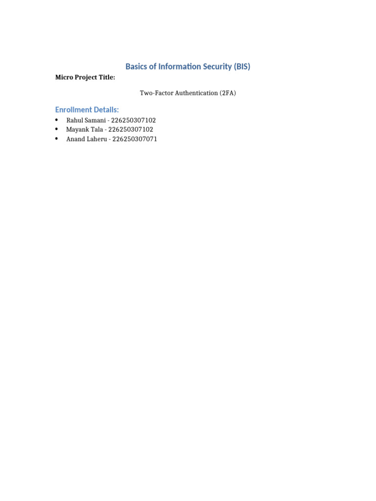Basics of Information Security (BIS) : Enrollment Details | PDF