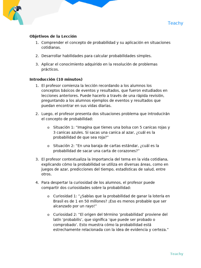 Generador de Plan de Clase - 3-5-2025 | PDF | Probabilidad | Concepto