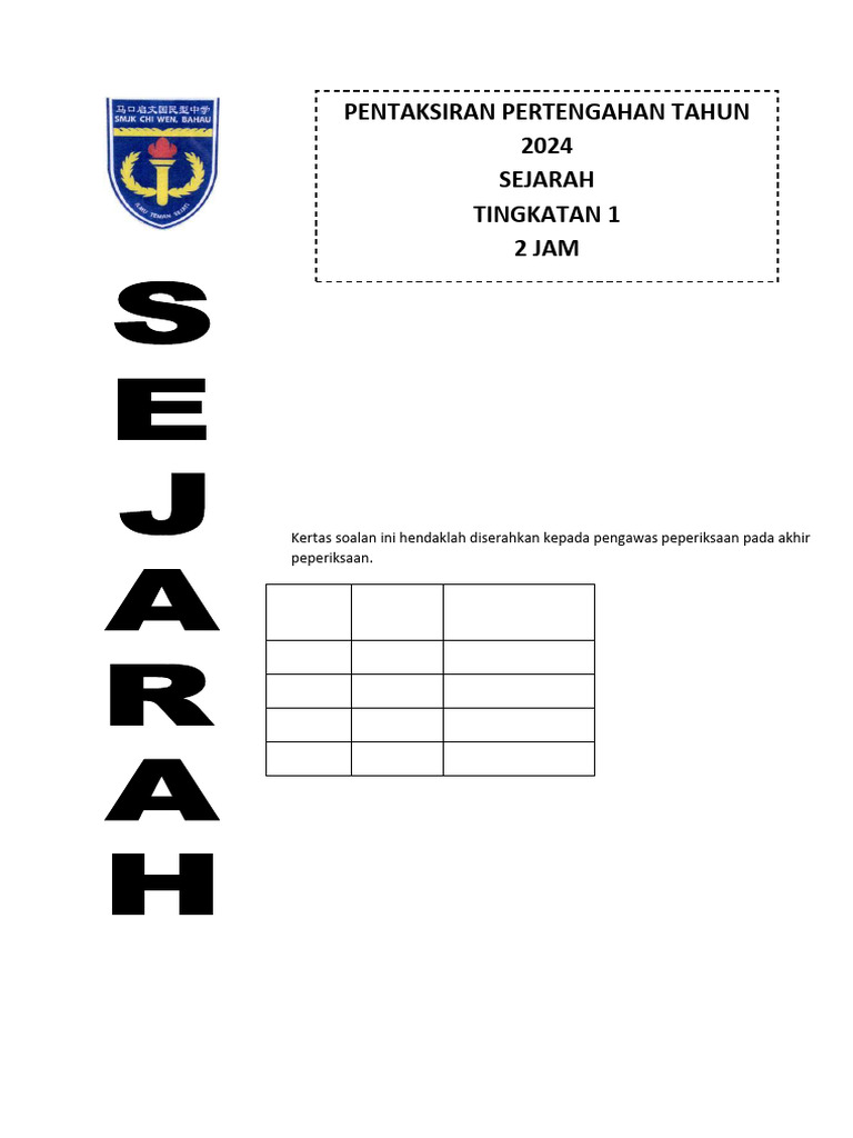 Exam Pat Sejarah T1 2024 | PDF
