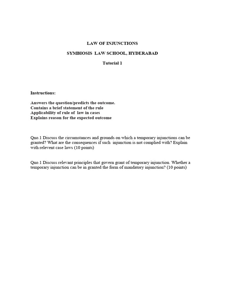 Law Injunction Internal Assessment Questions | PDF