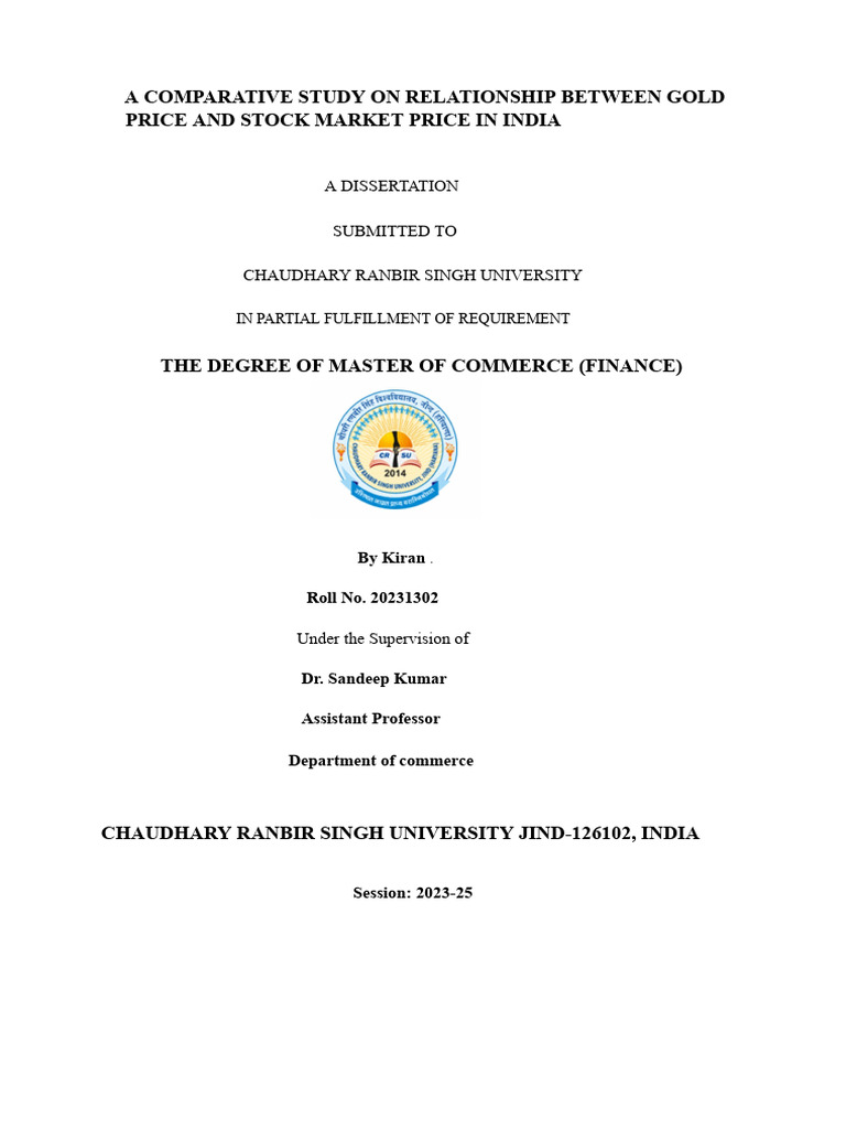 NKT 33 A COMPARATIVE STUDY ON RELATIONSHIP BETWEEN GOLD PRICE AND STOCK MARKET PRICE IN INDIA ...
