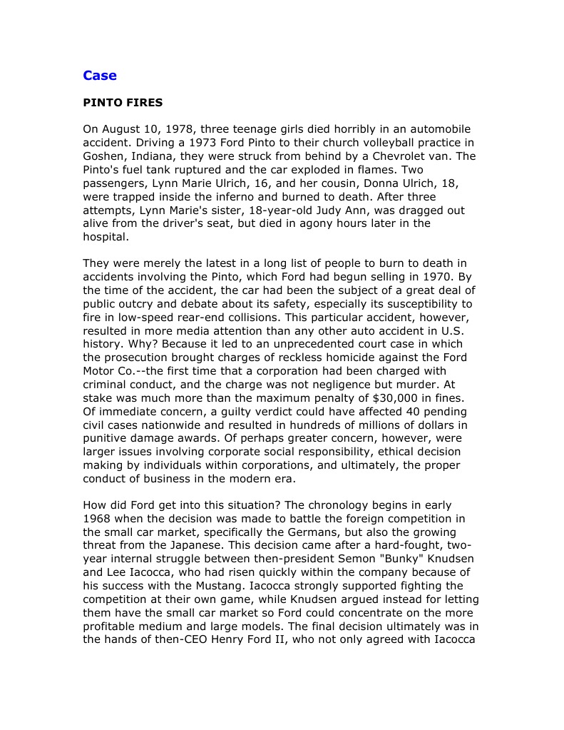 Case Study Pinto Fires | PDF | National Highway Traffic Safety ...