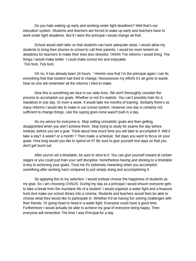 Principal for a Day: A Vision for Change | PDF