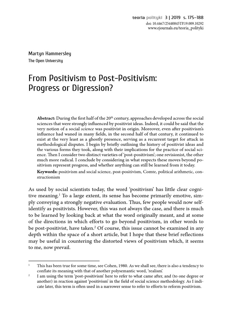 Teoria Polityki 3 2019 Hammersley | PDF | Positivism | Social Sciences