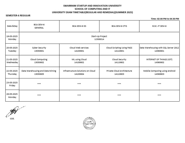 BCA Semester 6 Exam Schedule 2025 | PDF