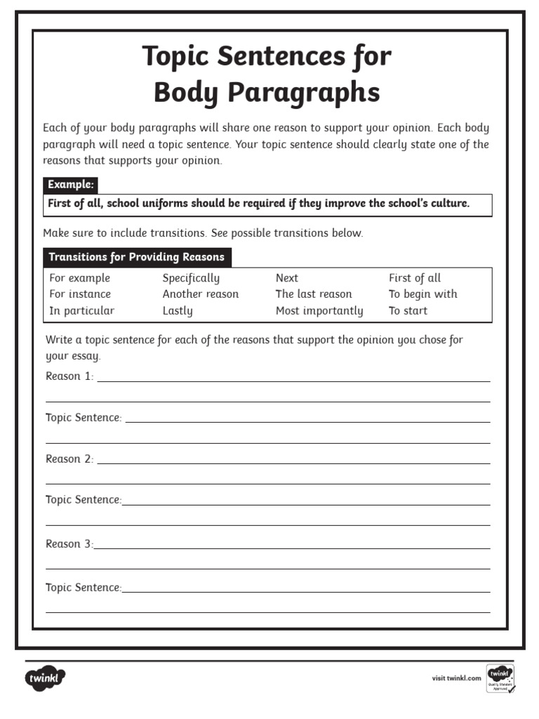 Body Paragraphs and Their Topic Sentences | PDF
