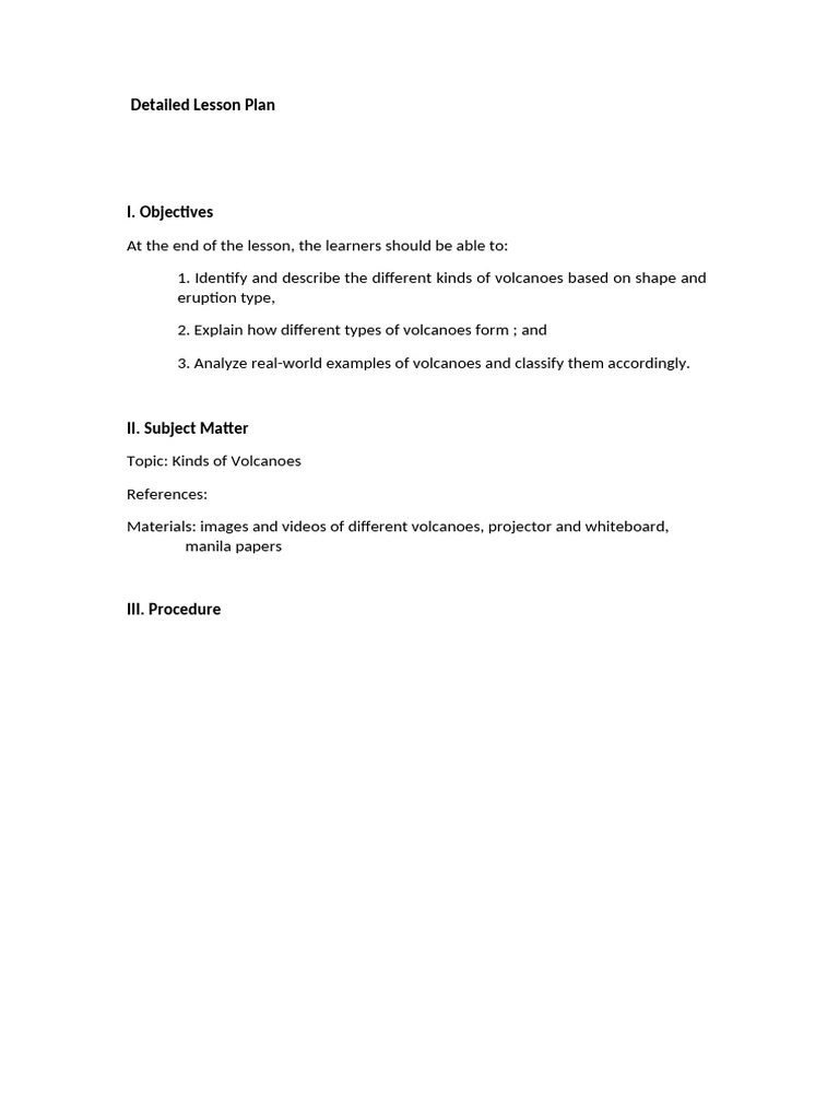 Lesson Plan (Kinds of Volcano) | PDF | Volcano | Types Of Volcanic ...